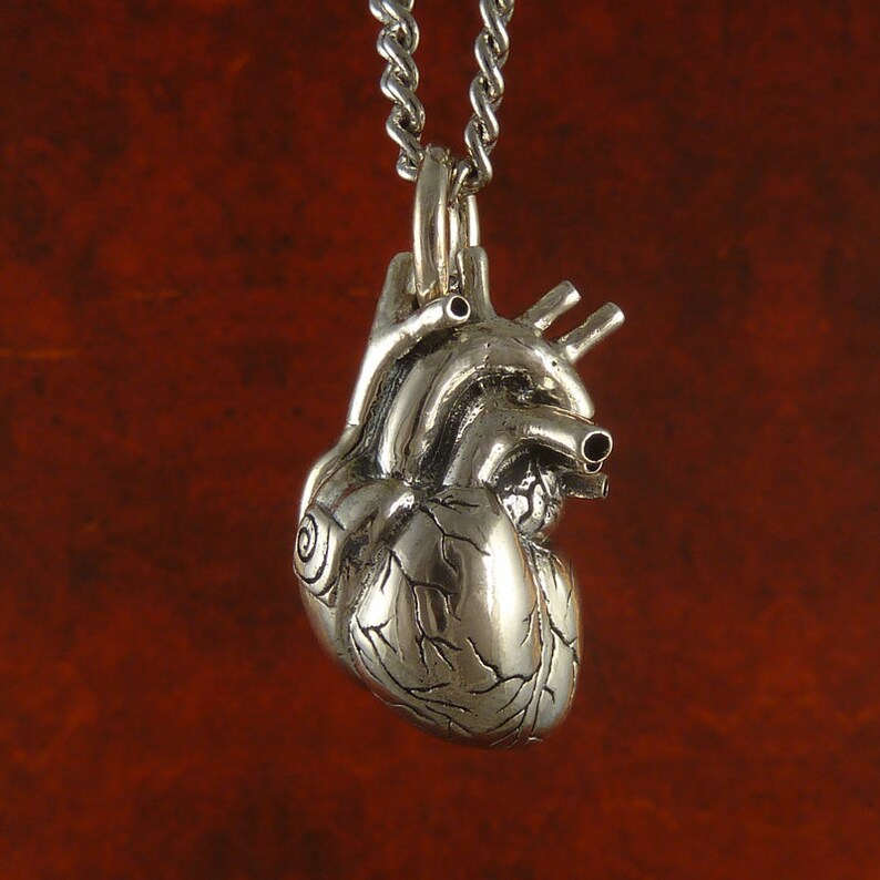 Sterling Silver Heart Necklace Anatomical Heart Pendant - Etsy