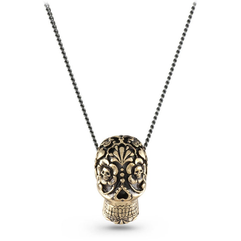 Sugar Skull Necklace - Bronze Sugar Skull Pendant - Skull Jewelry - Etsy
