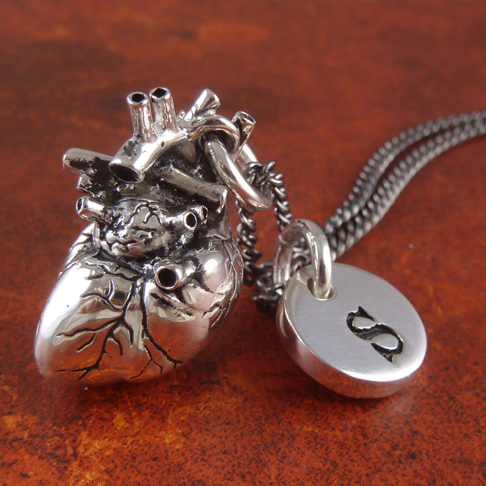 Personalized Heart Anatomical Heart With Initial Charm - Etsy