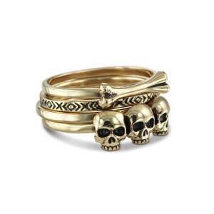 Triple Skull Stacking Ring - Bronze Three Skulls Stackable Ring - Etsy