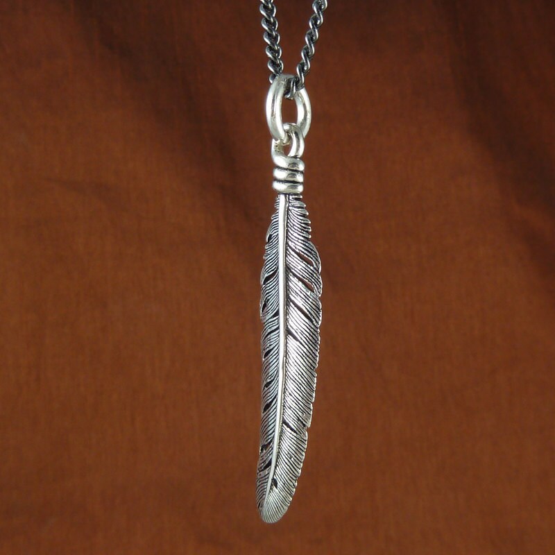 Silver Feather Necklace - Antique Silver Feather Pendant - Feather ...
