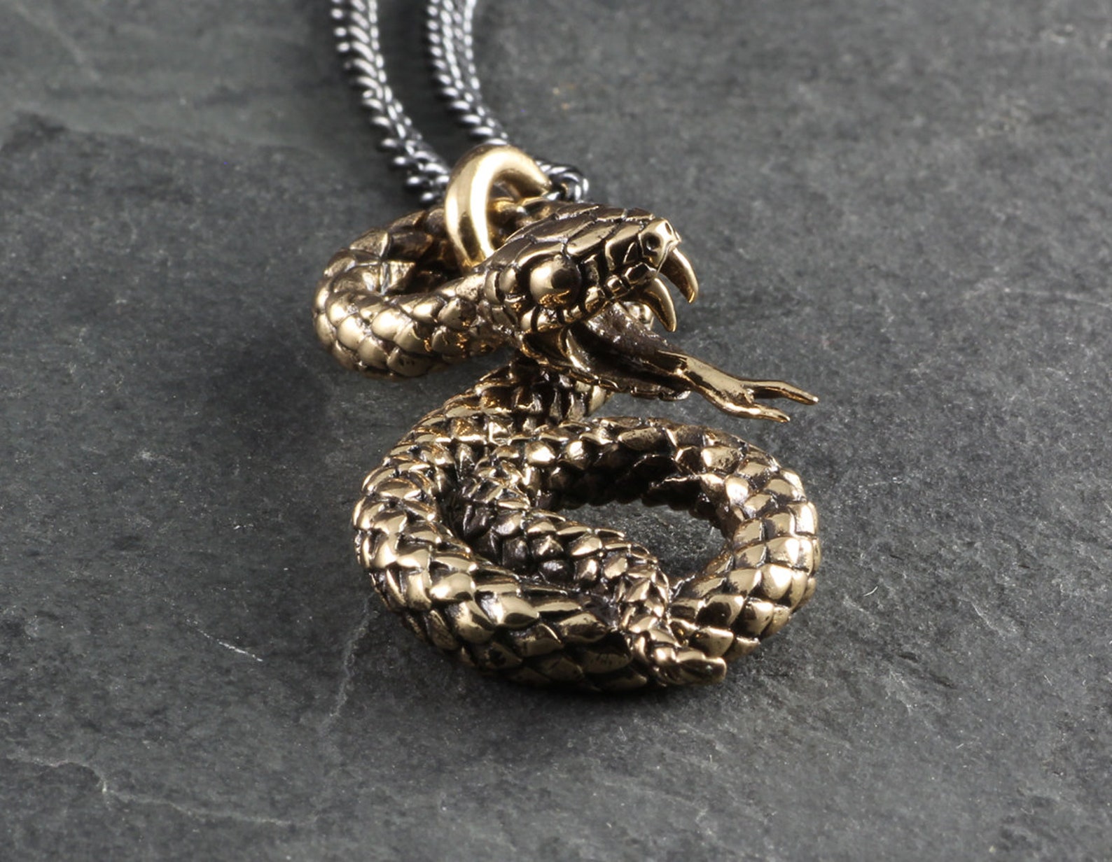 Snake Necklace - Bronze Coiled Snake Pendant - Spiral Snake Necklace - Etsy