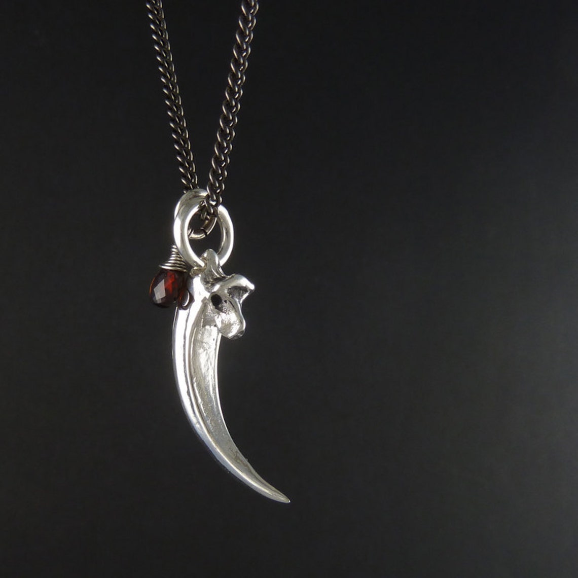 Raven Talon & Garnet Necklace Antique Silver Raven Talon | Etsy