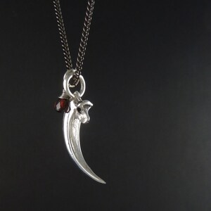 Raven Talon & Garnet Necklace - Antique Silver Raven Talon With ...