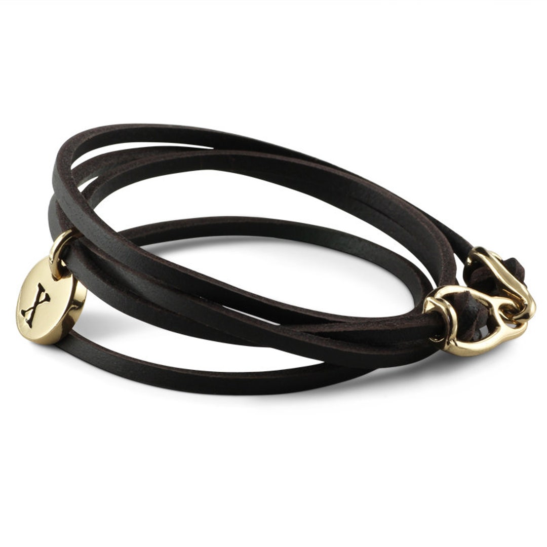Initial Cham Bracelet - Bronze Letter Bracelet - Leather Wrap Bracelet ...