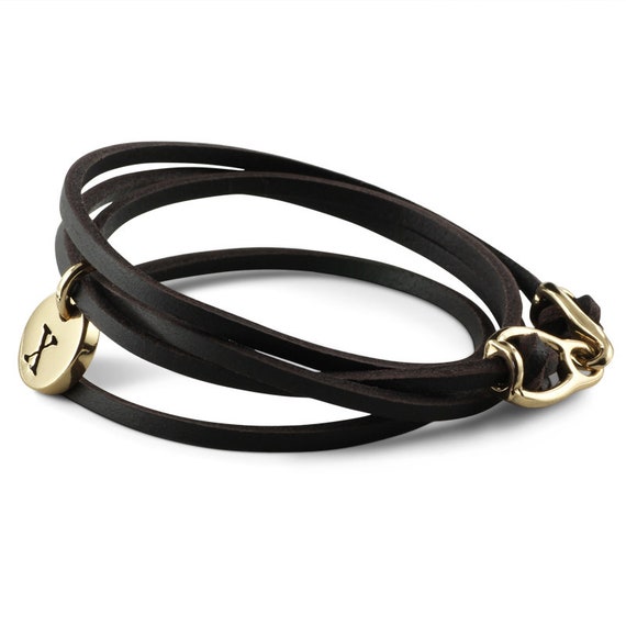 Initial Cham Bracelet Bronze Letter Bracelet Leather Wrap - Etsy