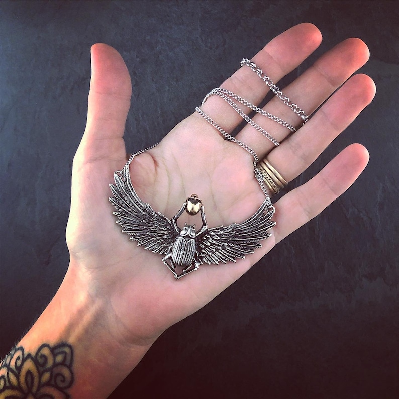 Scarab Necklace Antique Silver Scarab Beetle Necklace | Etsy