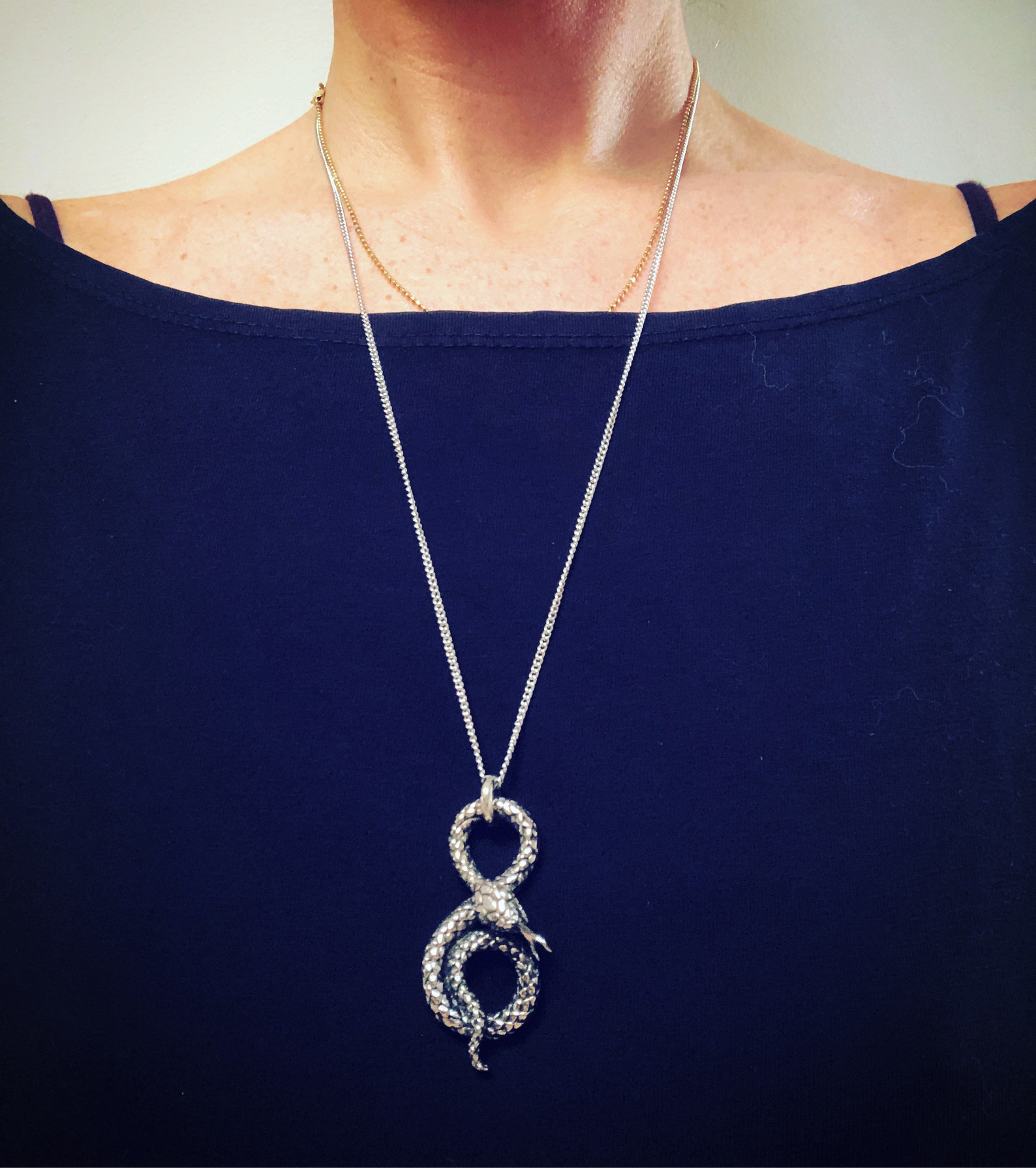 Snake Necklace - Antique Silver Coiled Snake Pendant - Spiral Snake ...