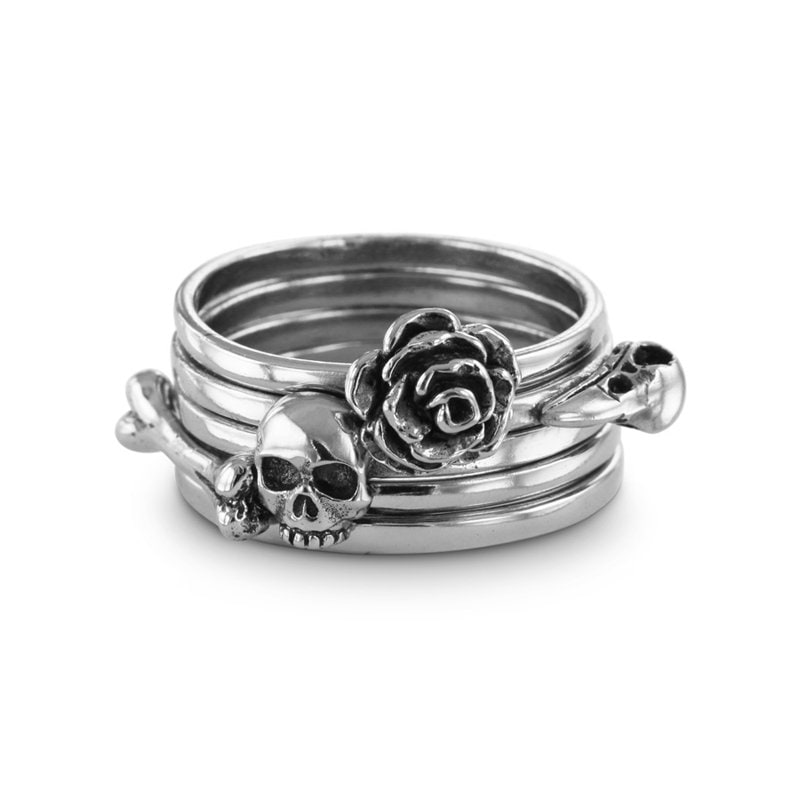 Skull Stacking Ring Antique Silver Tiny Skull Stacking Ring | Etsy