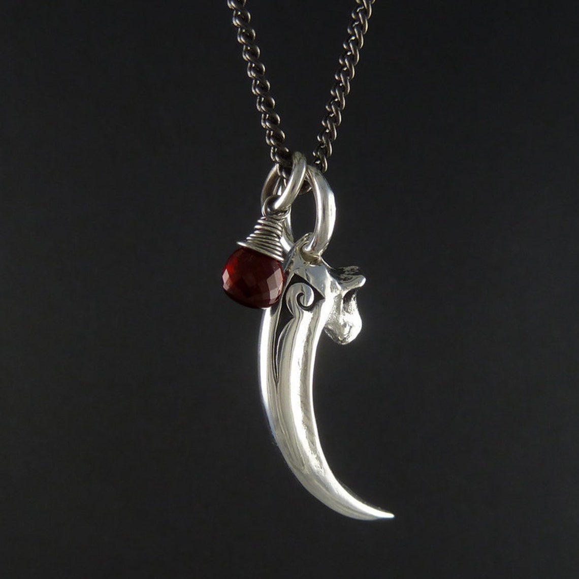 Raven Talon & Garnet Necklace Antique Silver Raven Talon | Etsy