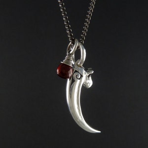 Raven Talon & Garnet Necklace - Antique Silver Raven Talon With ...