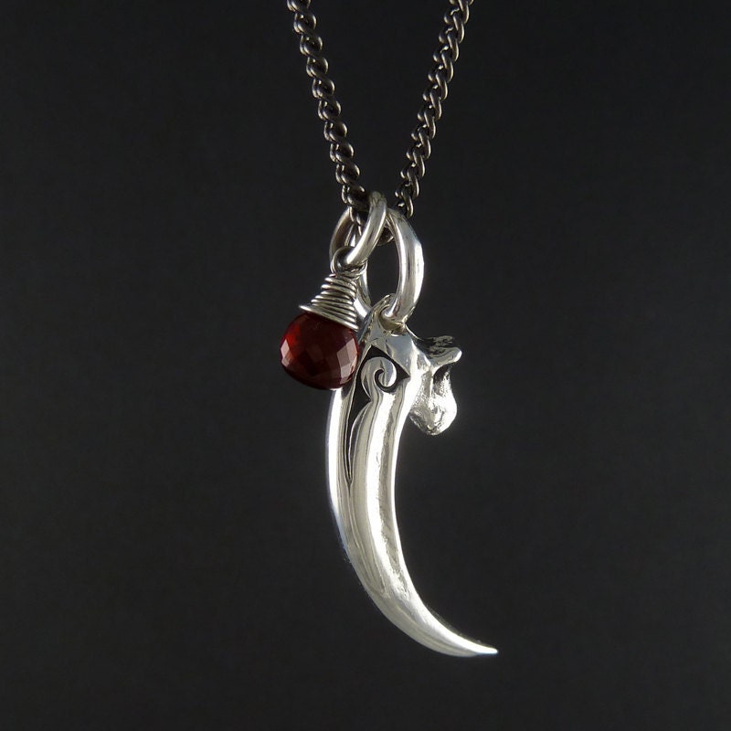 Raven Talon & Garnet Necklace - Antique Silver Raven Talon With ...