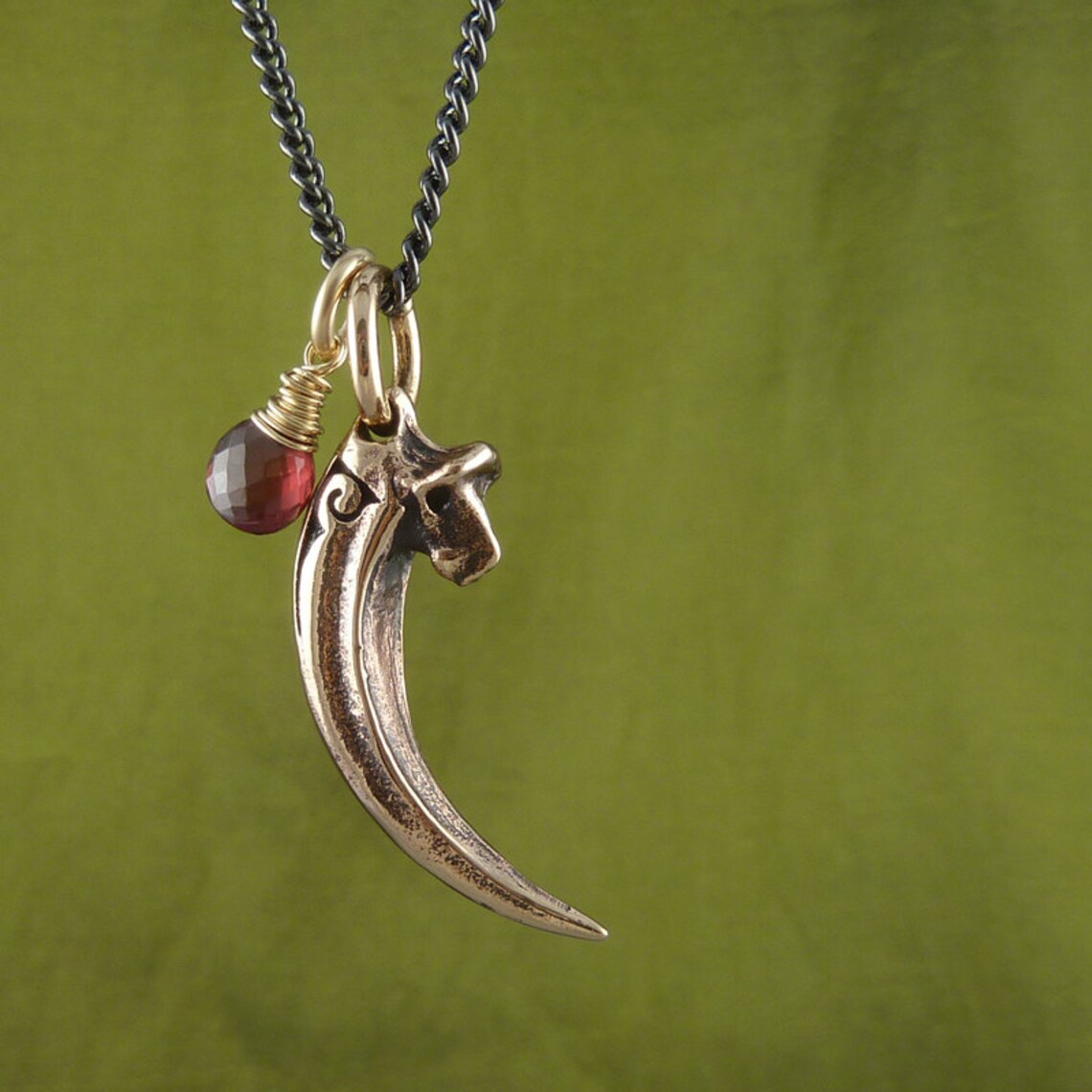 Raven Talon & Garnet Necklace Bronze Raven Talon With - Etsy