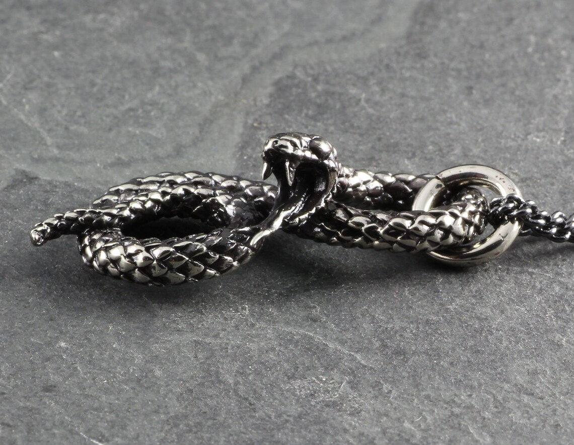 Snake Necklace - Antique Silver Coiled Snake Pendant - Spiral Snake ...