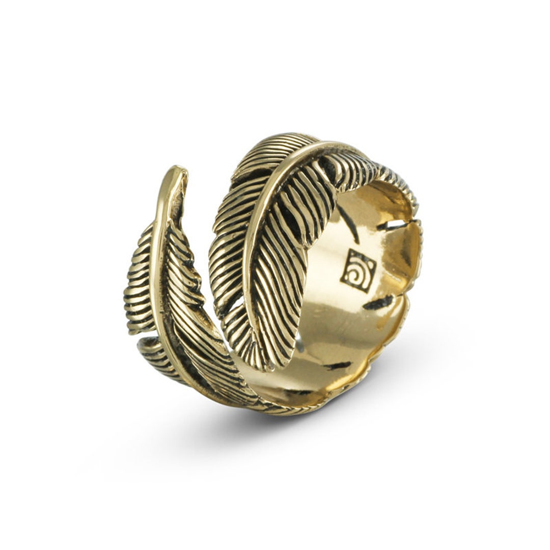 Feather Ring - Bronze Feather Ring - Feather Bypass Ring - Etsy