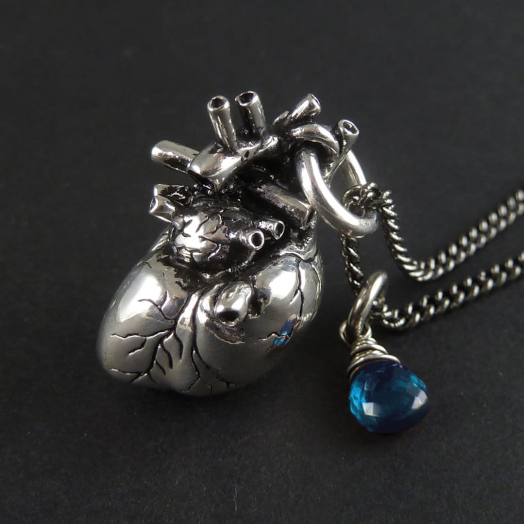 December Birthstone - Anatomical Heart Necklace With Sterling Silver ...