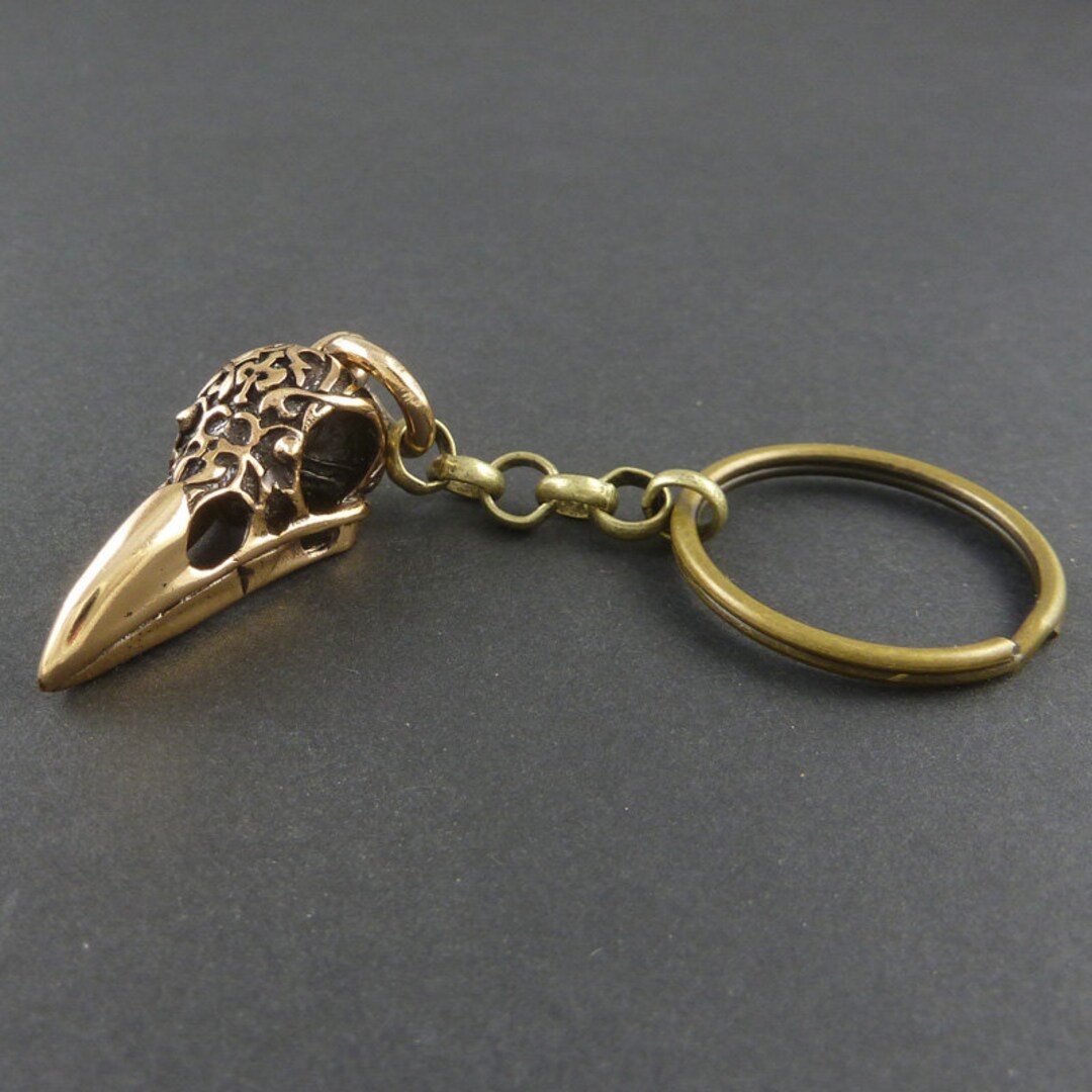 Bird Skull Keychain Bronze Raven Skull Keychain - Etsy
