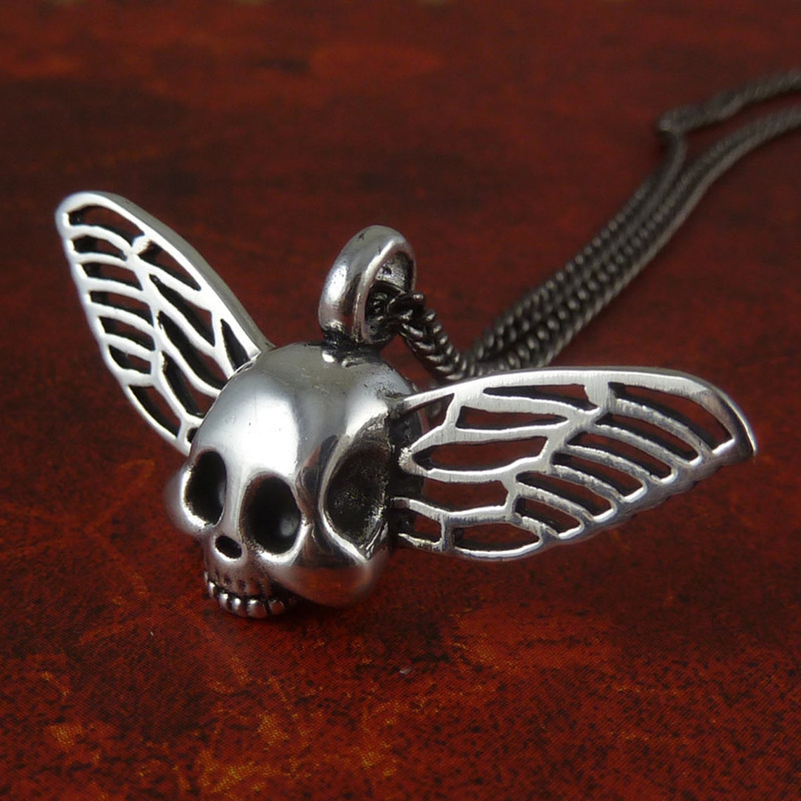 Winged Skull Necklace Antique Silver Winged Skull Pendant - Etsy