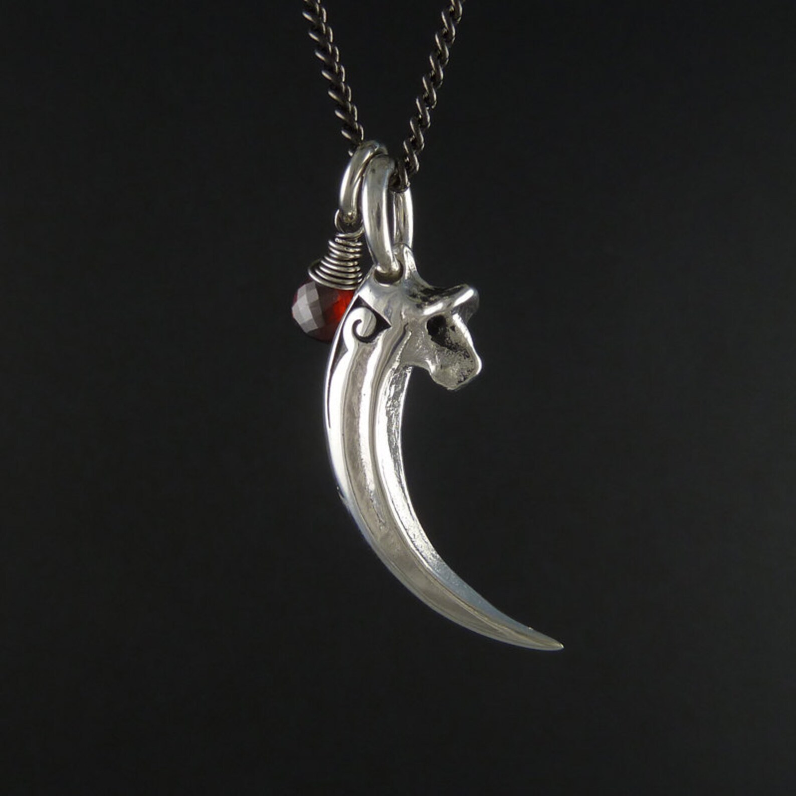 Raven Talon & Garnet Necklace - Antique Silver Raven Talon With ...