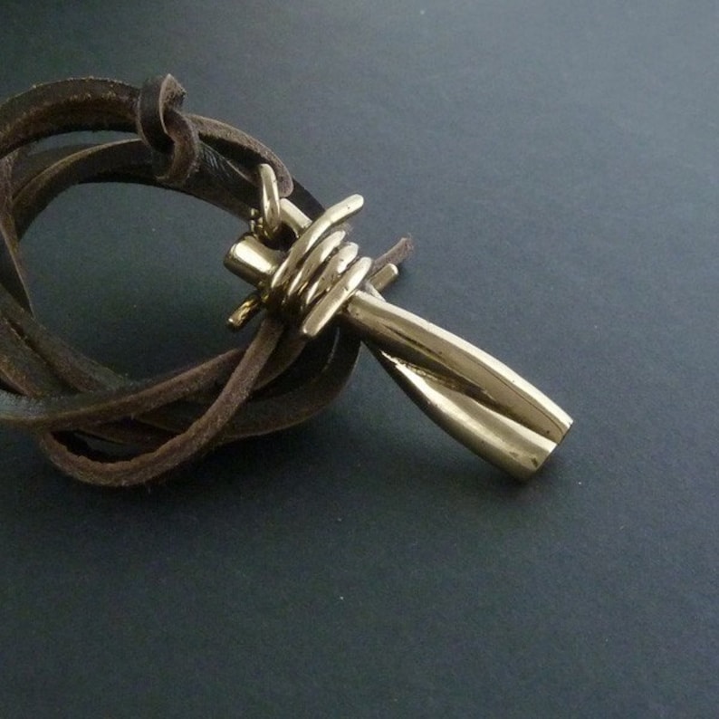 Punk Rock Necklace Bronze Barb Wire Pendant on Leather - Etsy