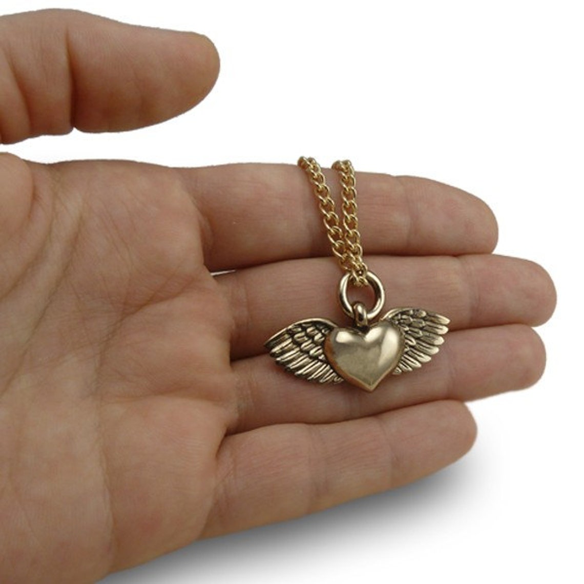 Winged Heart Necklace Bronze Flying Heart Pendant - Etsy