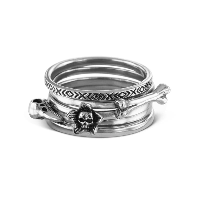 Raven Skull Stacking Ring Antique Silver Bird Skull Stacking - Etsy