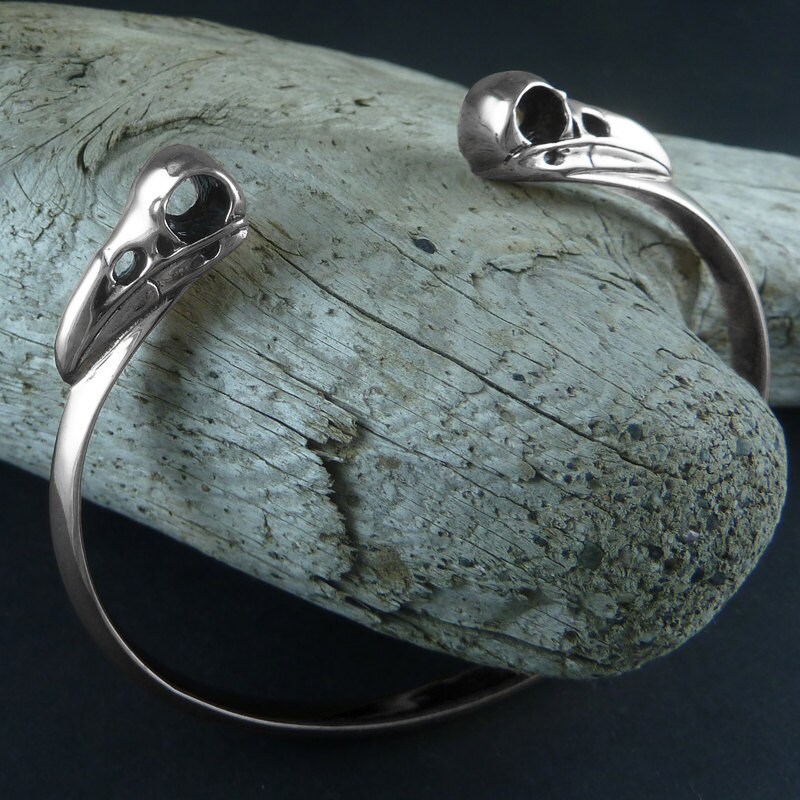 Raven Skull Cuff - Antique Silver Bird Skull Cuff - Bird Skull Bracelet ...