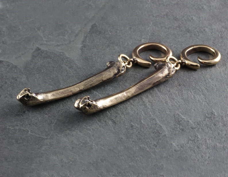 Femur Bone Ear Weights Bronze Raven Femur Gauged Earrings | Etsy
