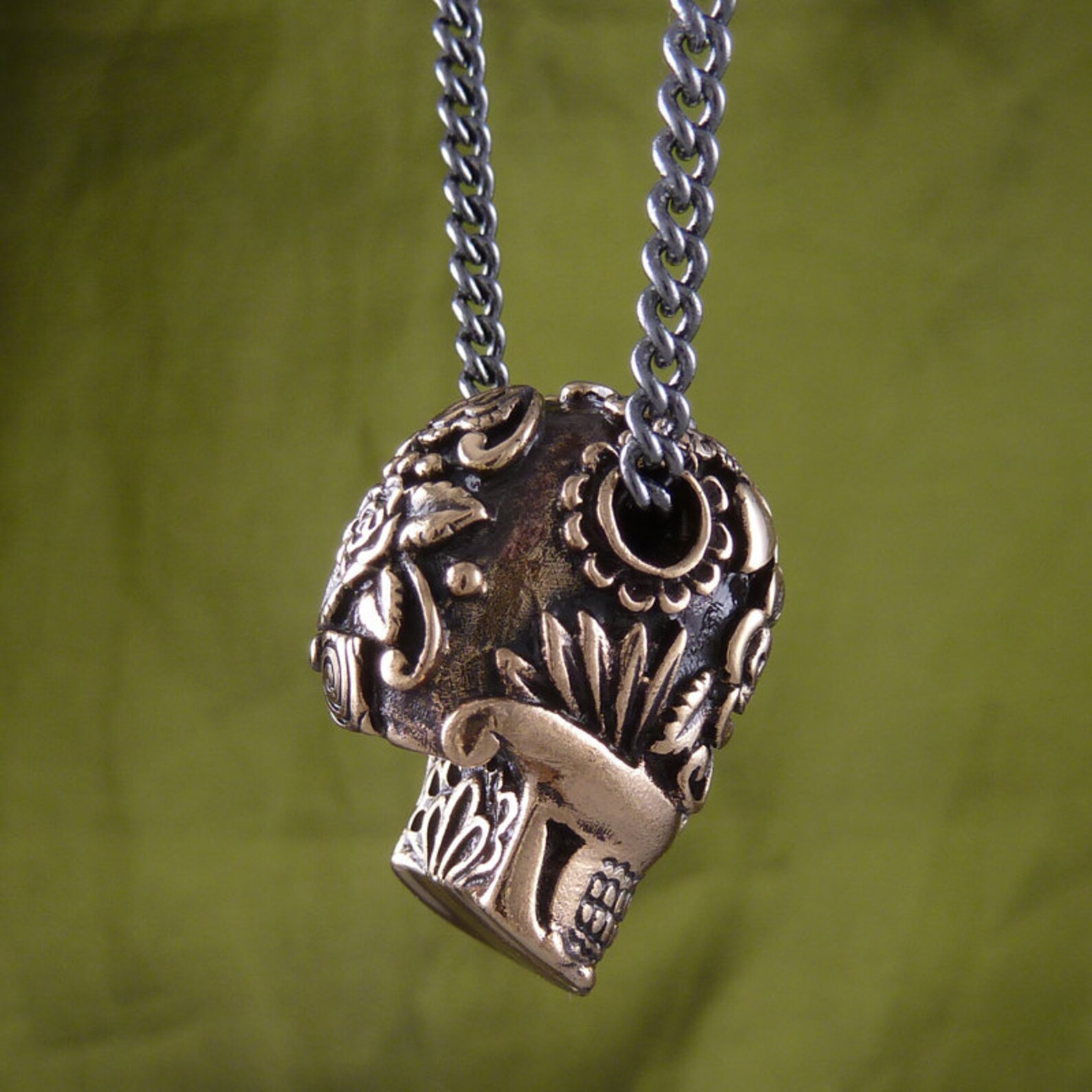 Sugar Skull Necklace - Bronze Sugar Skull Pendant - Skull Jewelry - Etsy