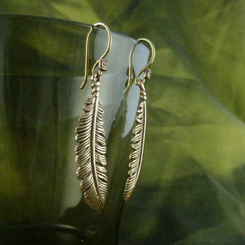 Bronze Feather Earrings Bronze Eagle Raven Feather Earrings | Etsy
