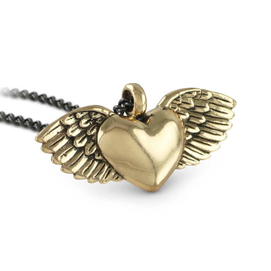 Winged Heart Necklace - Bronze Flying Heart Pendant - Valentines Day - Etsy