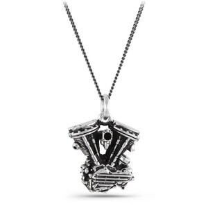 Motorcycle Engine Necklace - Antique Silver Harley Davidson Panhead V ...