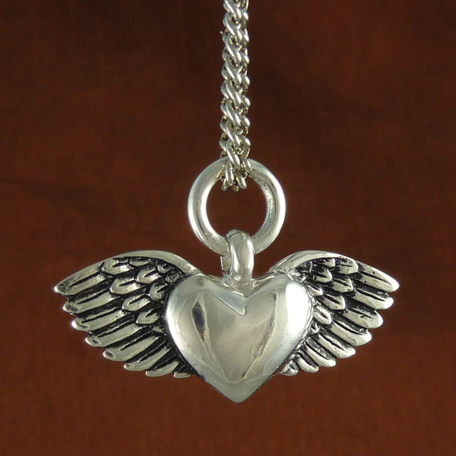 Flying Heart Necklace Antique Silver Winged Heart Pendant - Etsy