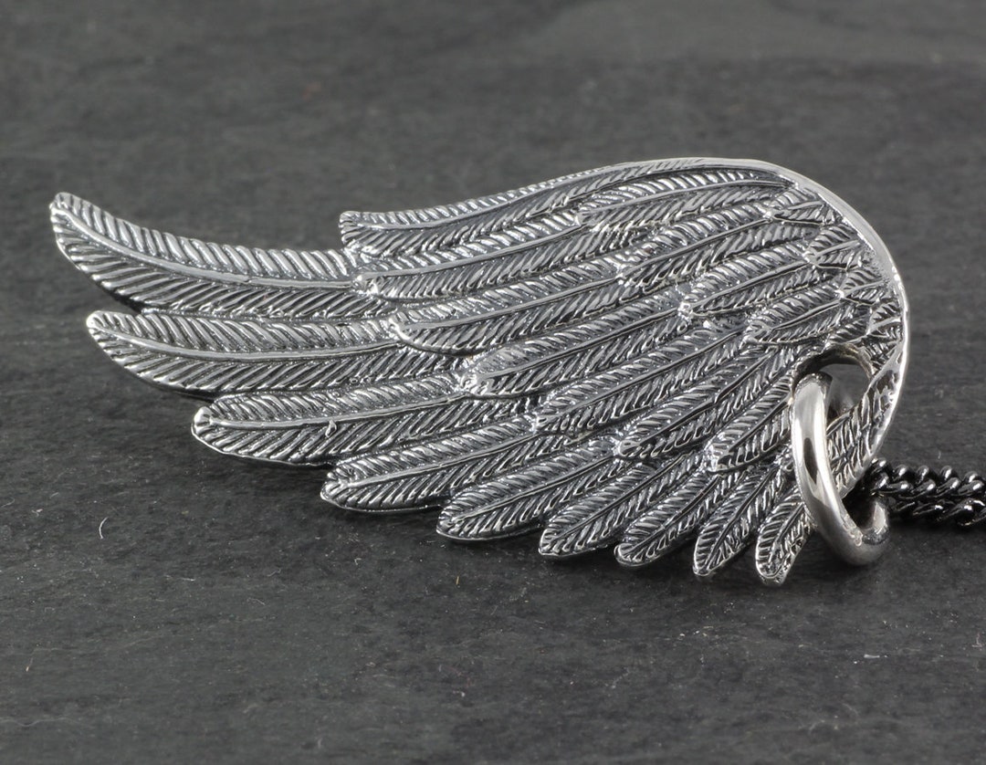 Raven Wing Necklace - Sterling Silver Bird Wing Pendant - Angel Wing ...