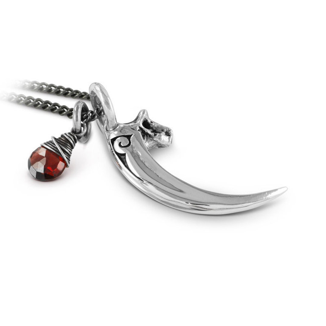 Raven Talon & Garnet Necklace - Antique Silver Raven Talon With ...