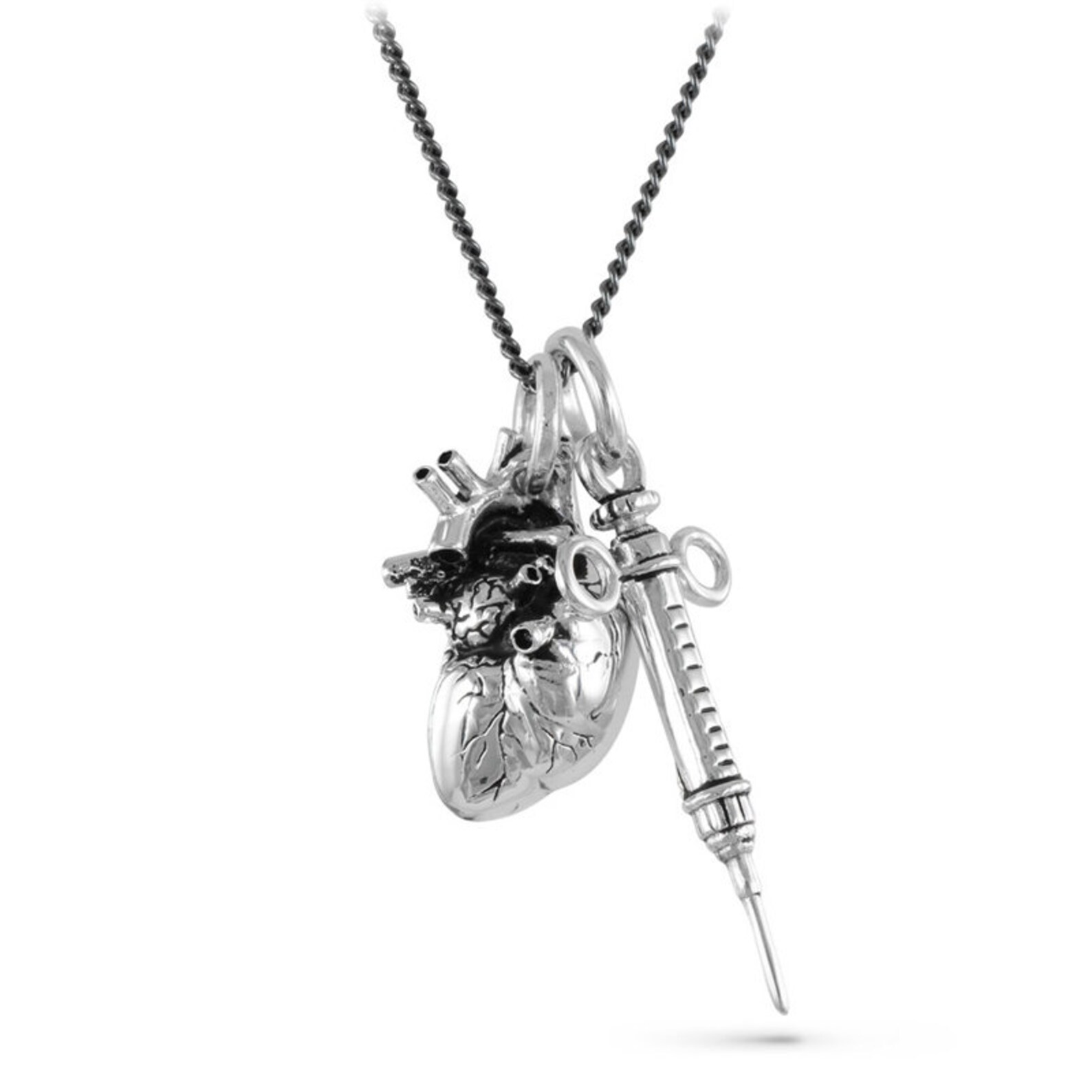 Anatomical Heart and Syringe Necklace Antique Silver - Etsy