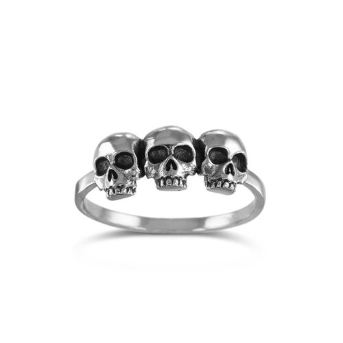 Skull Stacking Ring Antique Silver Three Skulls Stackable - Etsy