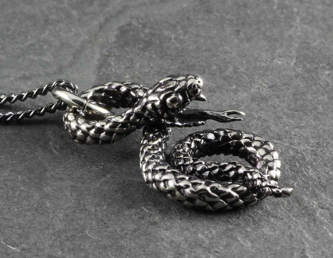 Snake Necklace Antique Silver Coiled Snake Pendant Spiral Snake Pendant ...