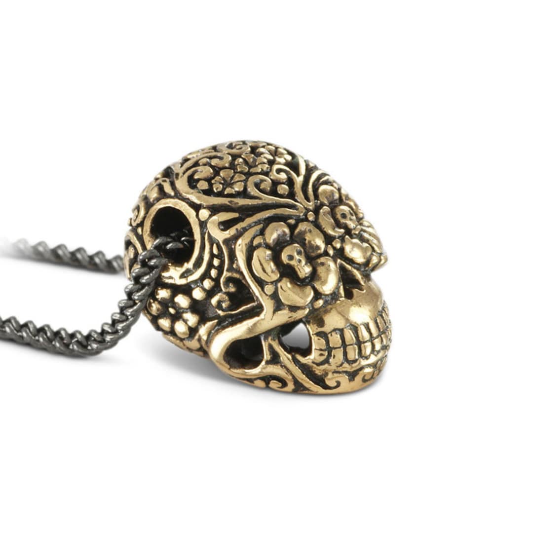 Sugar Skull Necklace - Bronze Sugar Skull Pendant - Etsy