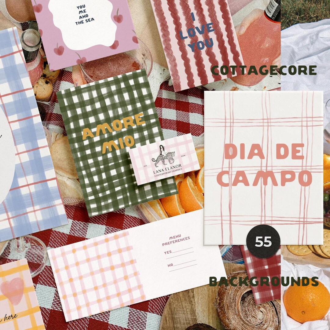 Hand-painted Cottage Backgrounds - Picnic Plaid Textures - Cottagecore ...