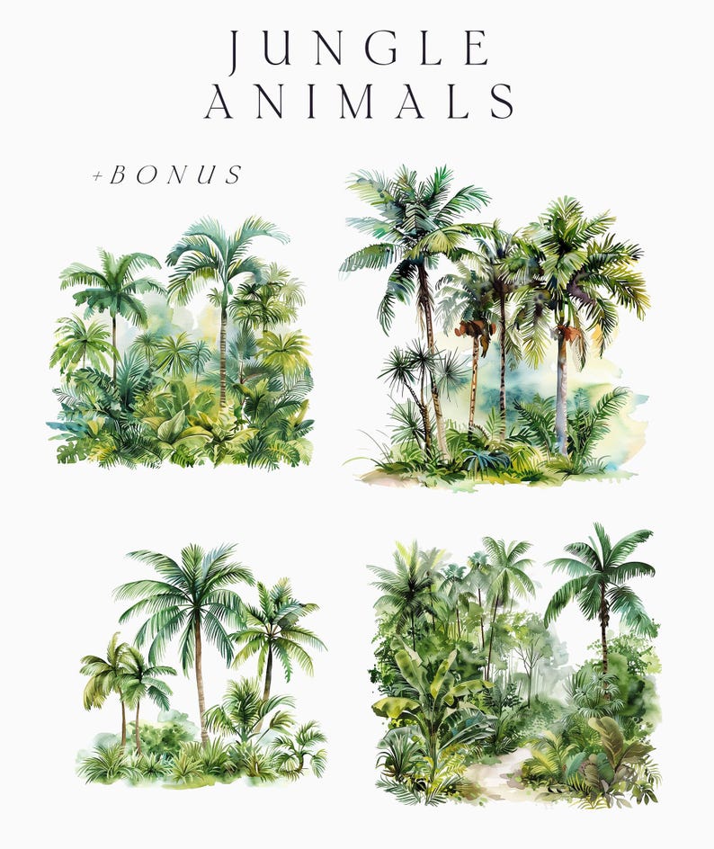 Jungle Animals Clipart - Watercolor Tropical Animal Set - Wild ...