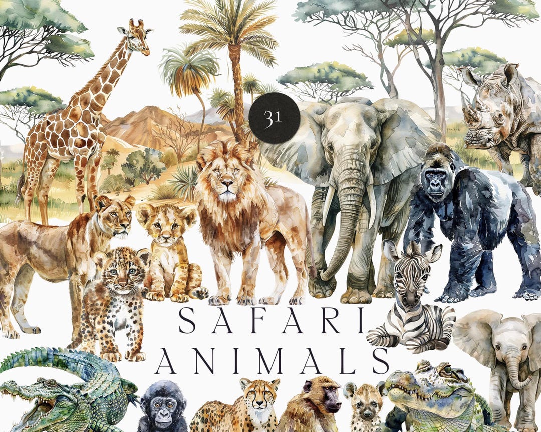 Safari Animals Clipart - Watercolor Desert Animal Set - Wild Africa ...