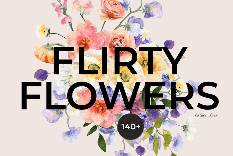 Hand-painted Watercolor Floral Clipart - Flirty Bright Flowers Bundle ...