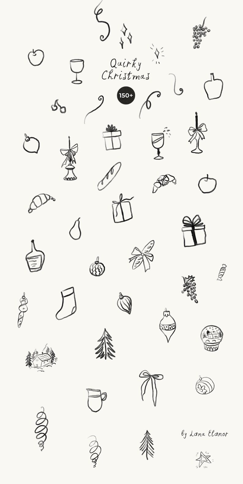 Hand-drawn Christmas Clipart – Whimsical Quirky Line Art Icons (PNG) - Etsy