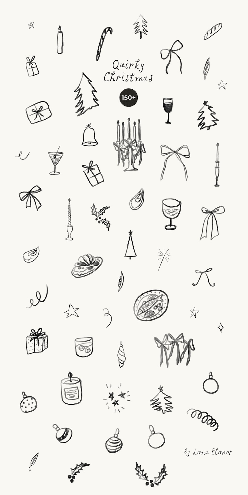 Hand-drawn Christmas Clipart – Whimsical Quirky Line Art Icons (PNG) - Etsy
