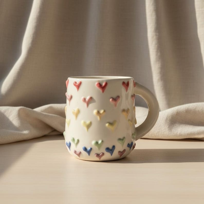 Handmade Rainbow Hearts Ceramic Mug – Pastel Art Pottery - Etsy