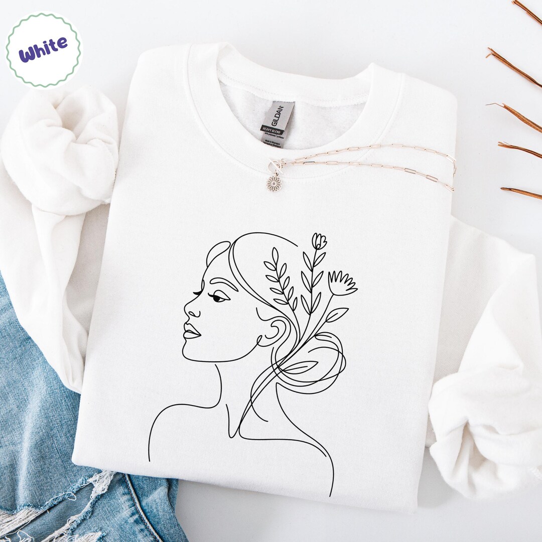 Minimal Woman Line Art Sweatshirt, Elegant One Line Face Drawing ...