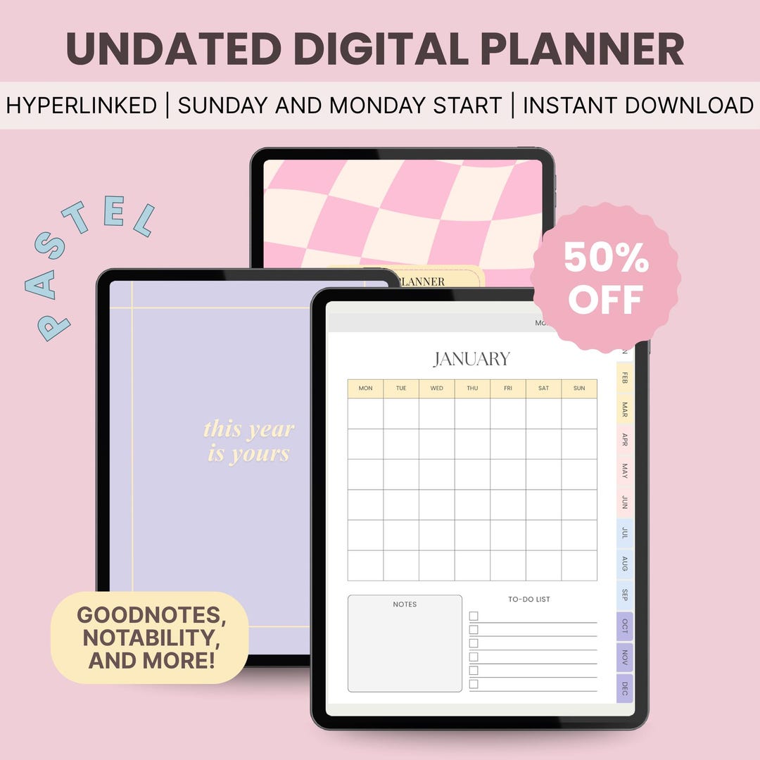 Undated Pastel Digital Planner, Goodnotes Planner, Cute Pastel iPad ...