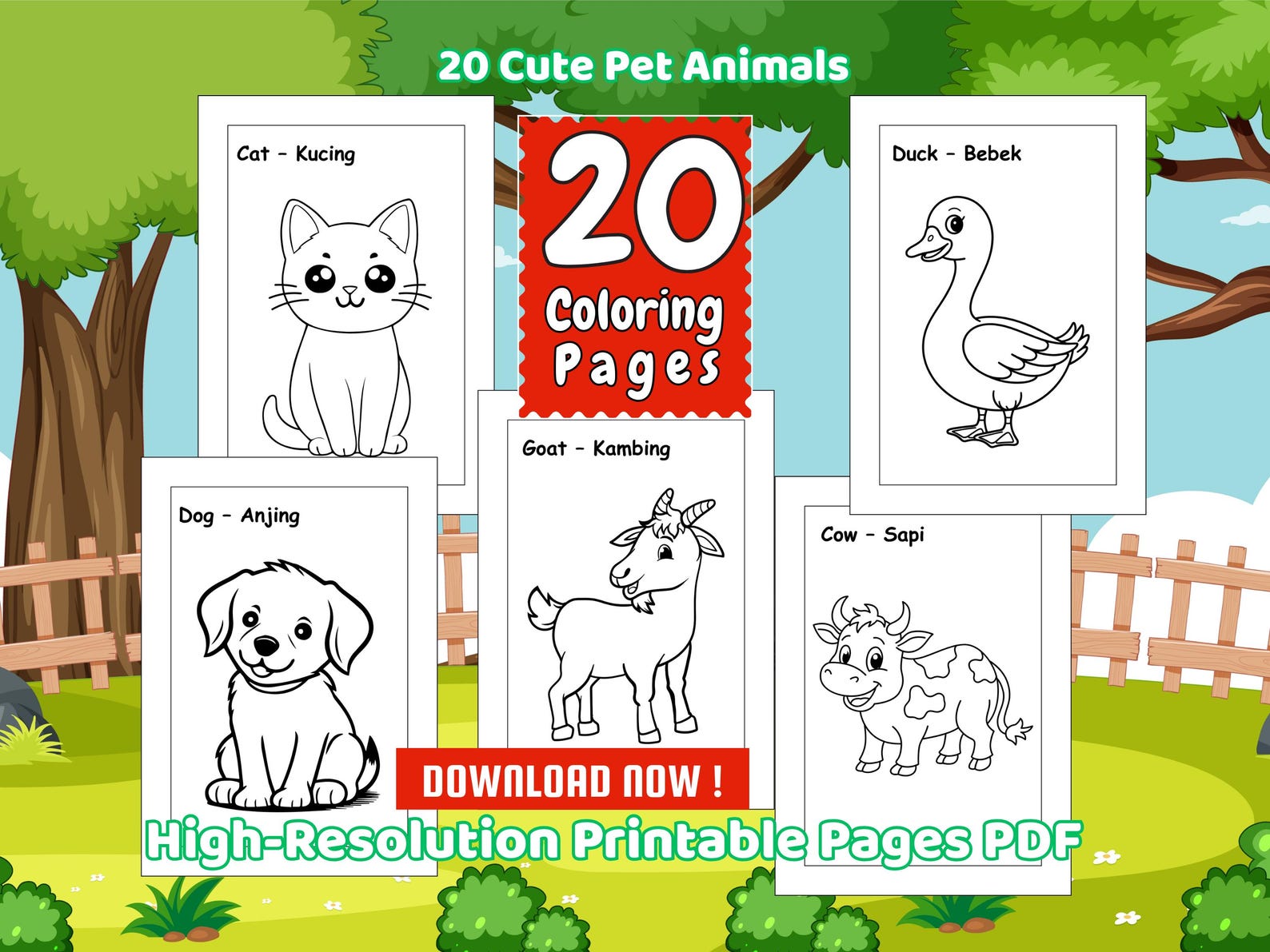Cute Pets Coloring Book Printable | Educational Kids Activity | English ...