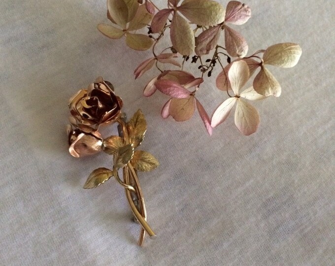 Rose Pin Pink and Gold Rose Brooch Flower Jewelry Vintage Double Rose ...